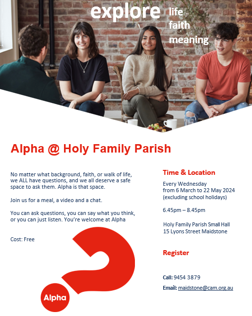 Alpha @ Holy Family Parish 2024 | Holy Family Parish - Catholic Archdiocese of Melbourne | West ...
